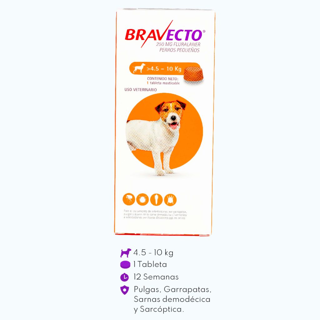 Bravecto 250 para perros de 4.5 A 10 KG - Pulgas y Garrapatas