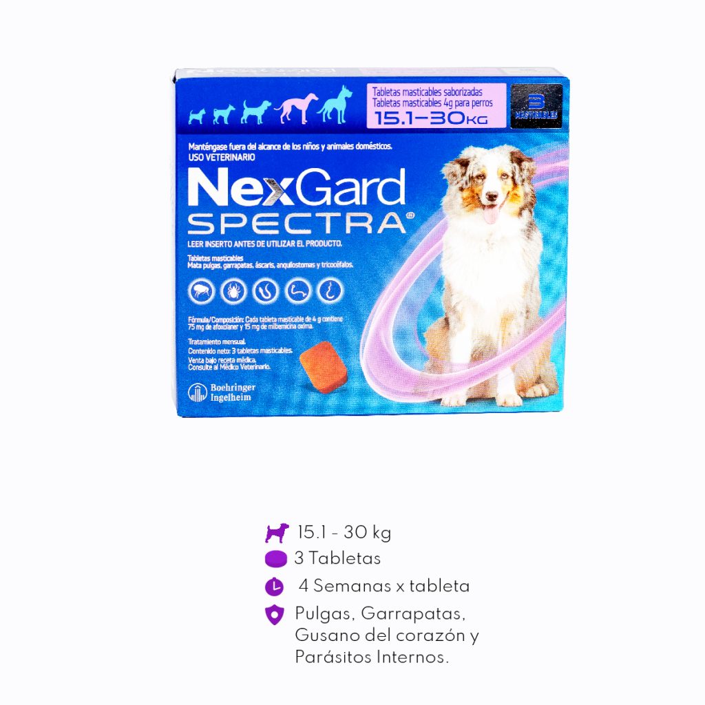 Nexgard Spectra 3 Tabletas Para Perros De 15 1 A 30 KG Pulgas Y
